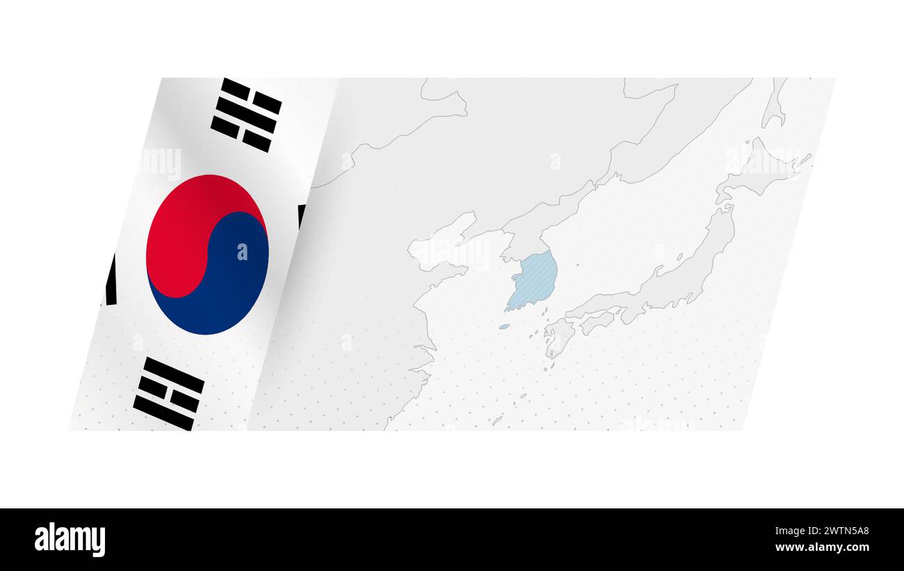 South Korea map in modern style with flag of South Korea on left side ...