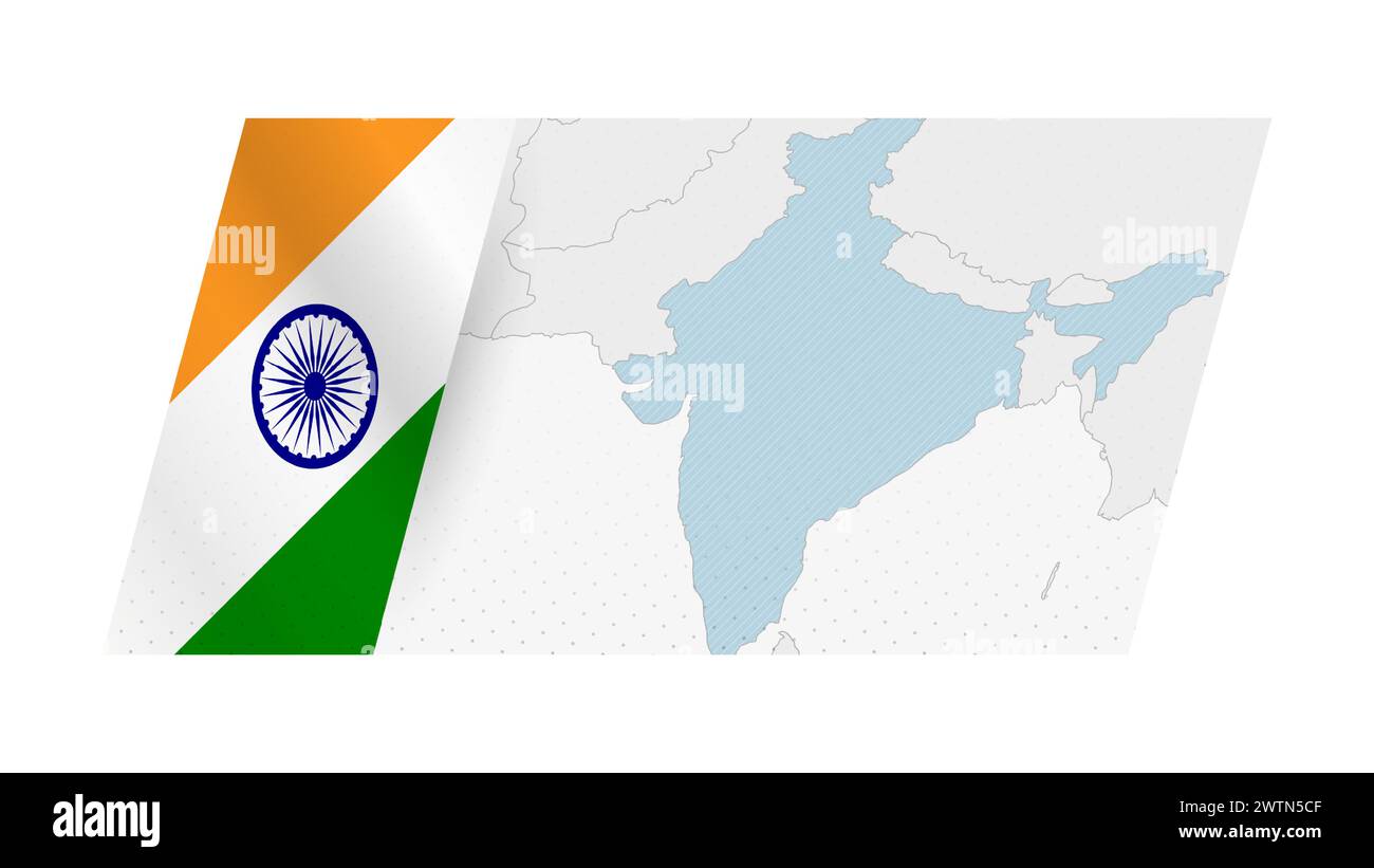 India map in modern style with flag of India on left side. Vector ...