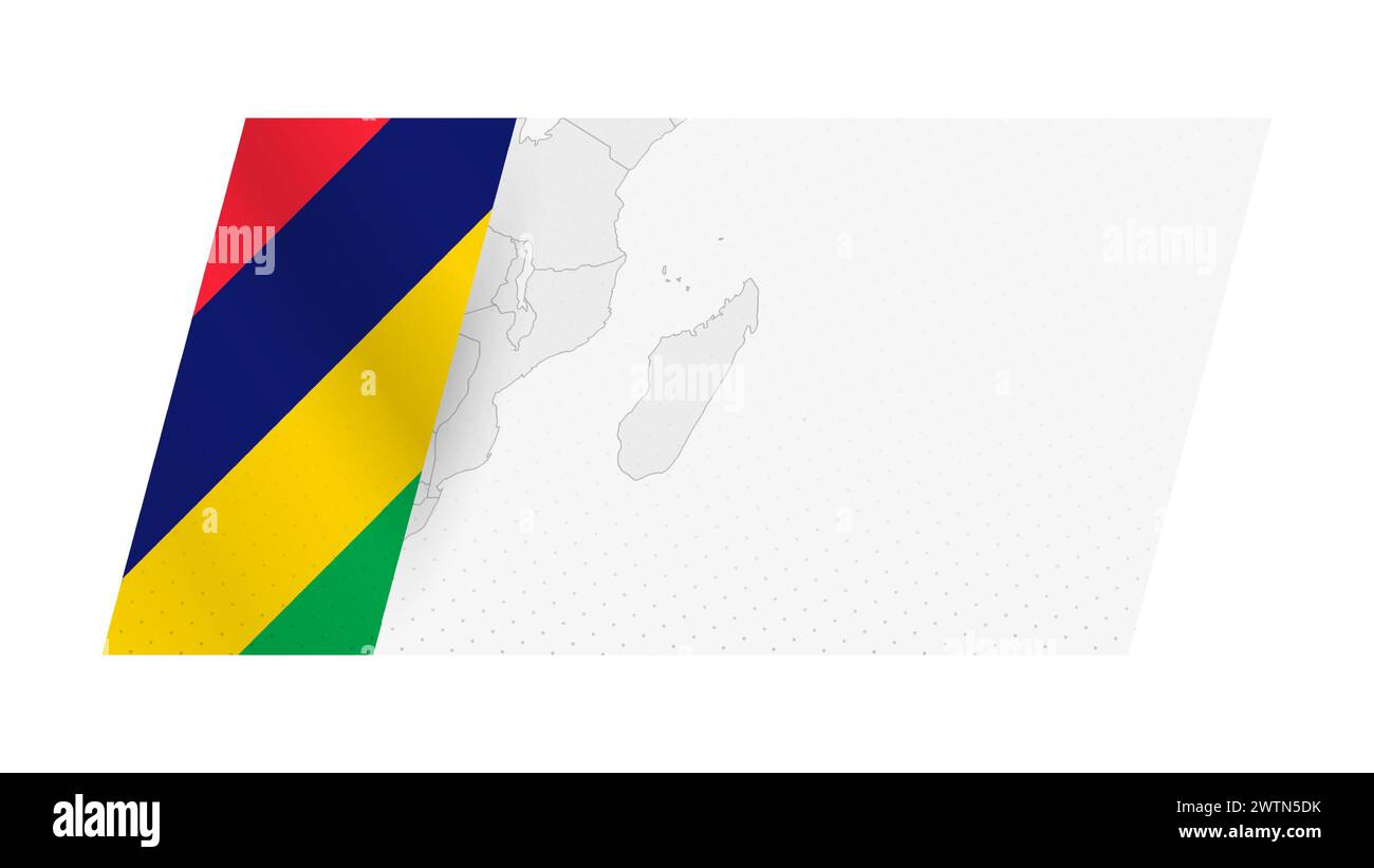 Mauritius map in modern style with flag of Mauritius on left side. Vector illustration of a map ...