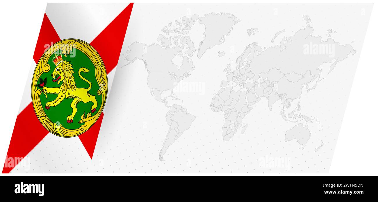World map in modern style with flag of Alderney on left side Stock ...