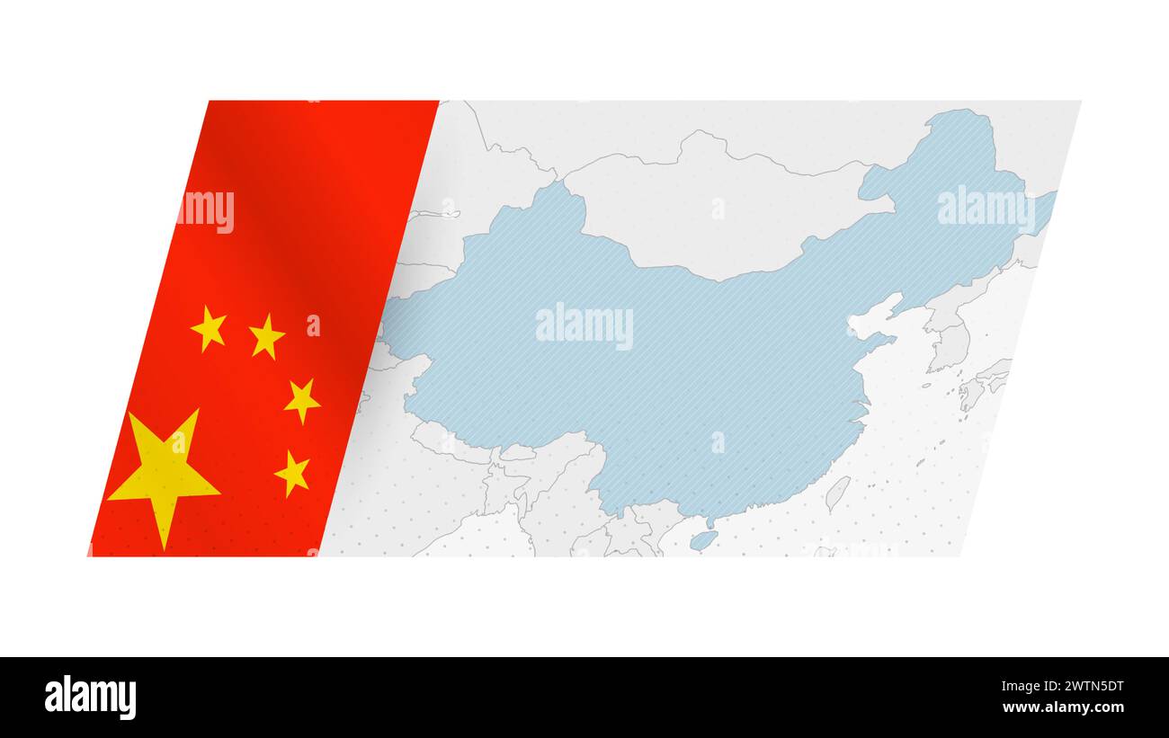 China map in modern style with flag of China on left side. Vector ...