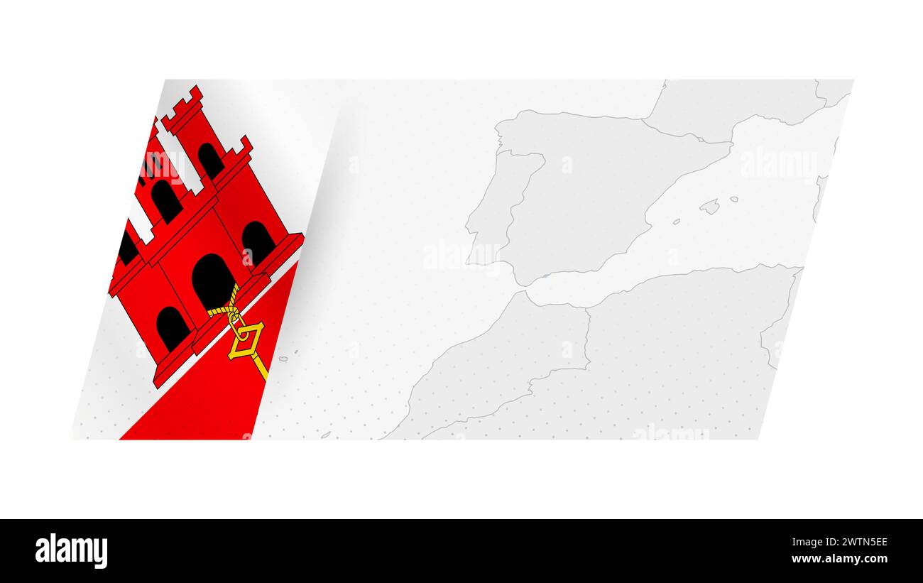 Gibraltar map in modern style with flag of Gibraltar on left side ...