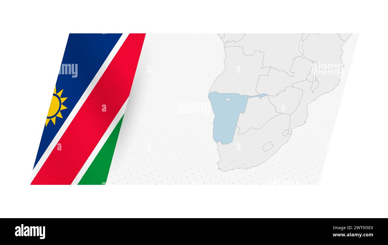 Namibia map in modern style with flag of Namibia on left side. Vector illustration of a map ...