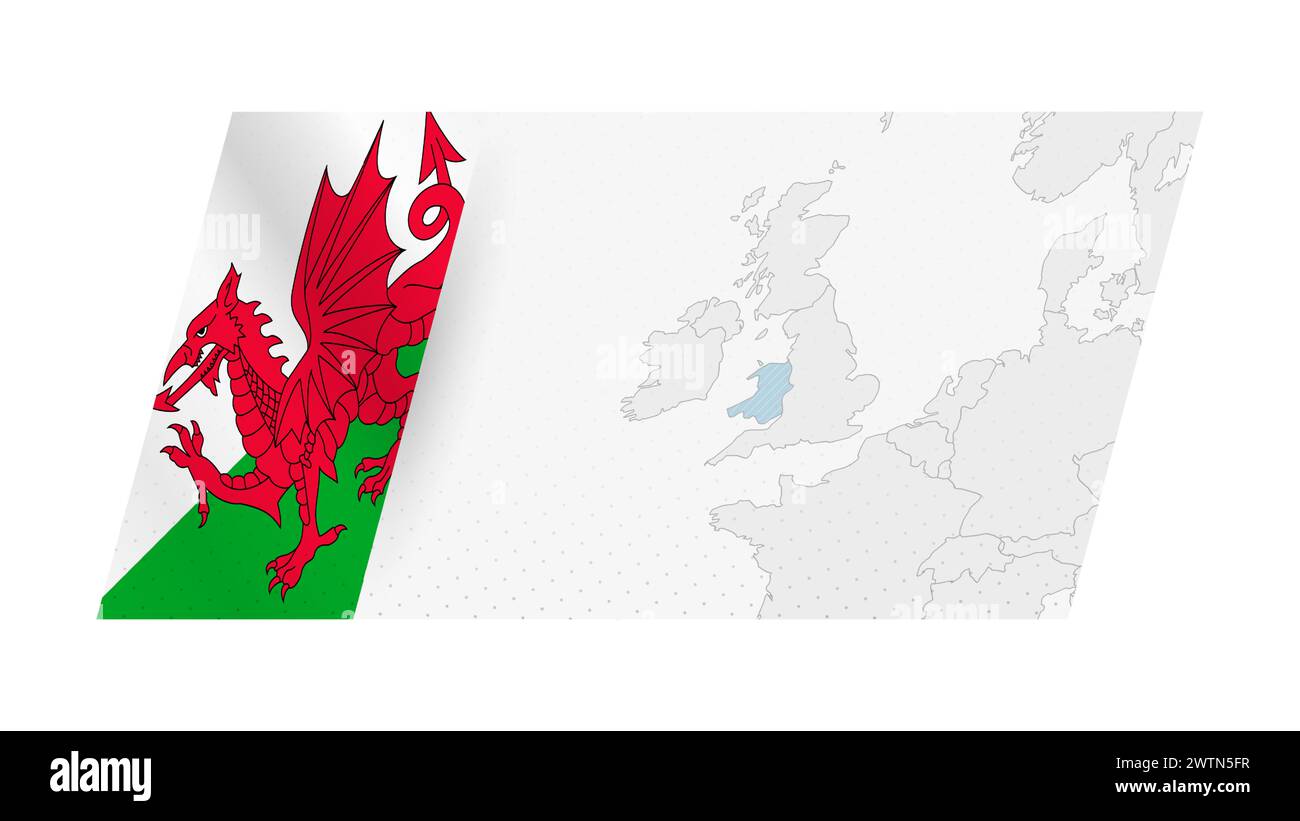 Wales map in modern style with flag of Wales on left side. Vector illustration of a map Stock ...