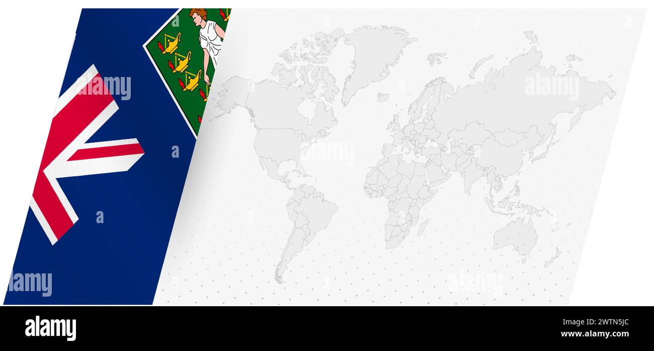 World map in modern style with flag of British Virgin Islands on left ...