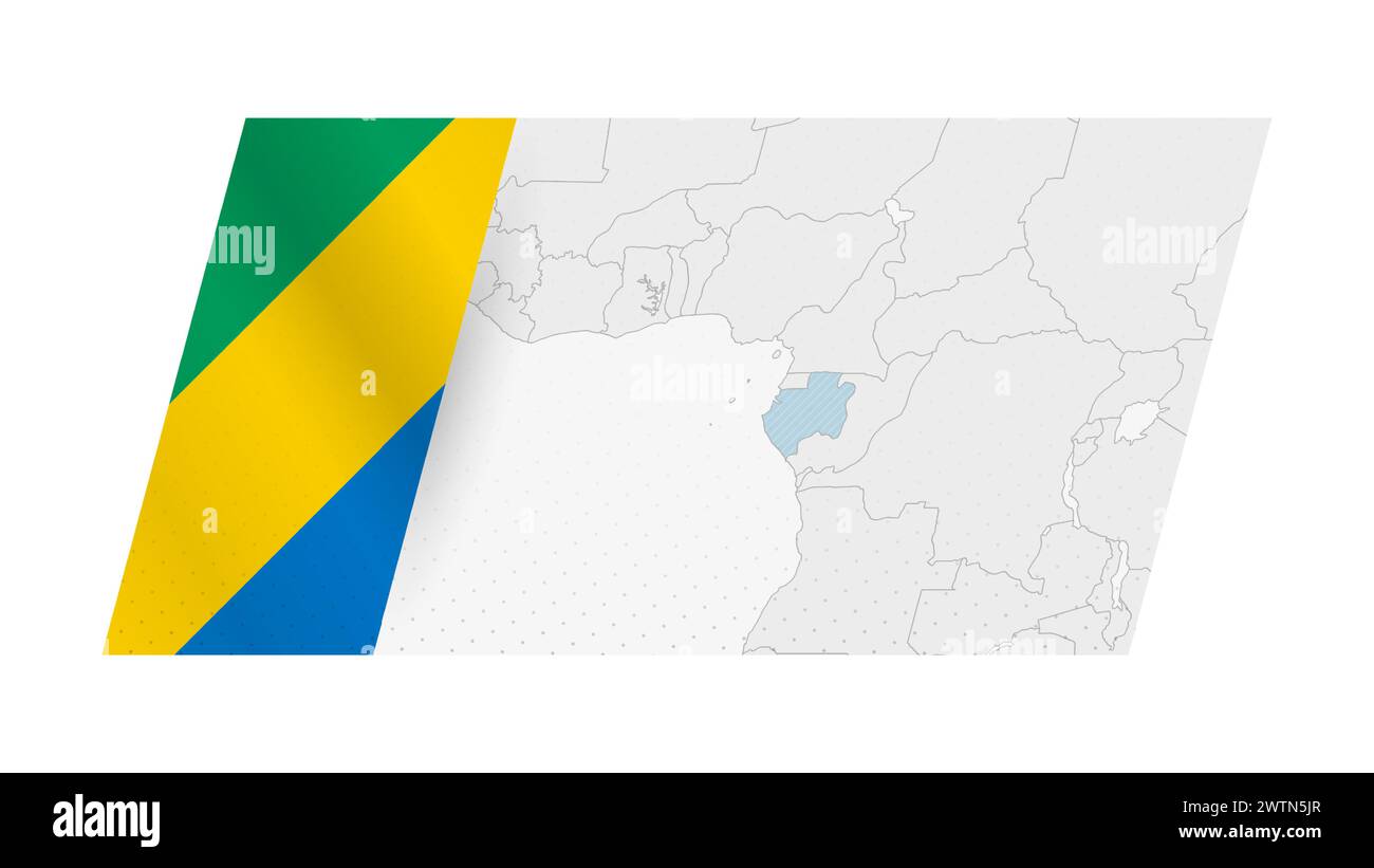 Gabon map in modern style with flag of Gabon on left side. Vector ...