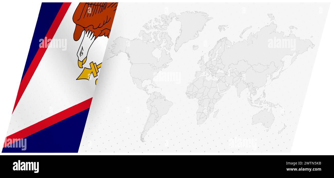 World map in modern style with flag of American Samoa on left side ...
