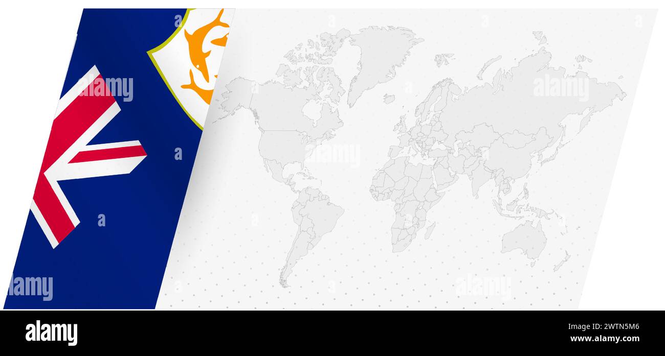 World map in modern style with flag of Anguilla on left side Stock ...
