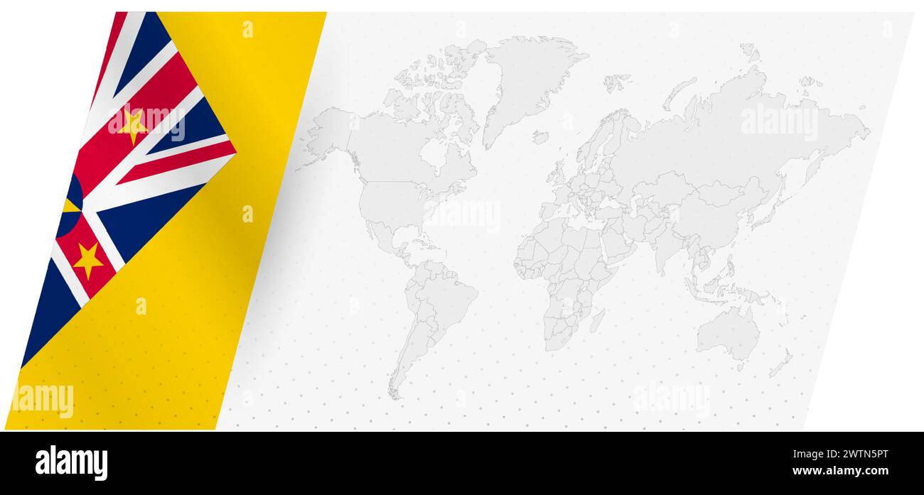World map in modern style with flag of Niue on left side Stock Vector ...