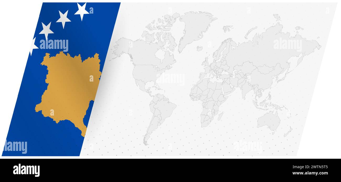 World map in modern style with flag of Kosovo on left side Stock Vector ...