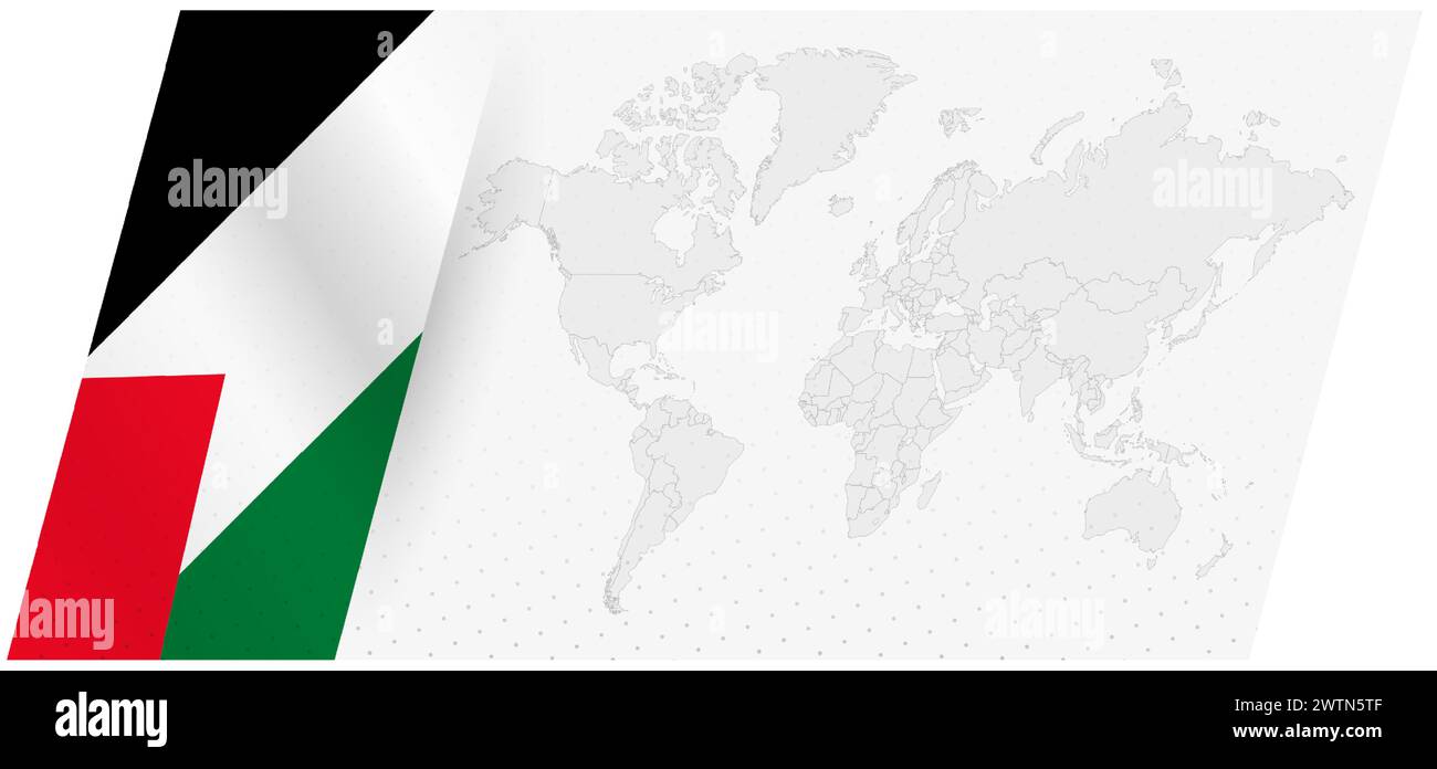 World map in modern style with flag of Palestine on left side Stock ...