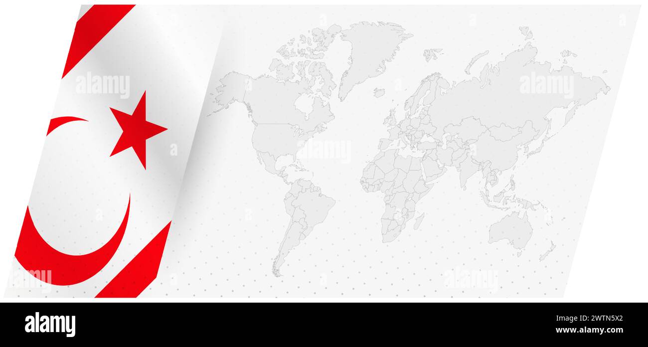 World map in modern style with flag of Northern Cyprus on left side ...