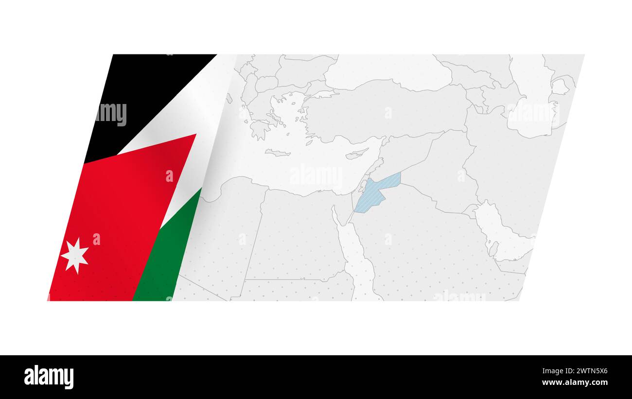 Jordan map in modern style with flag of Jordan on left side. Vector ...