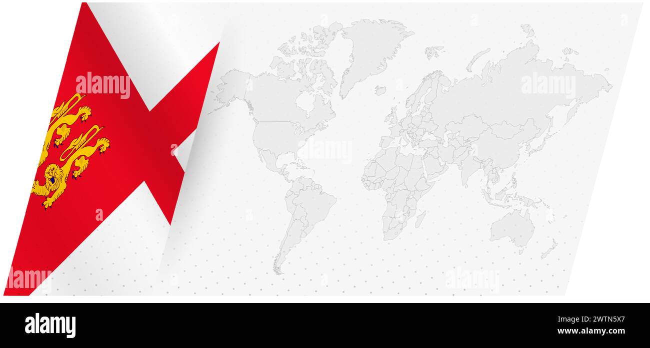 World map in modern style with flag of Sark on left side Stock Vector ...