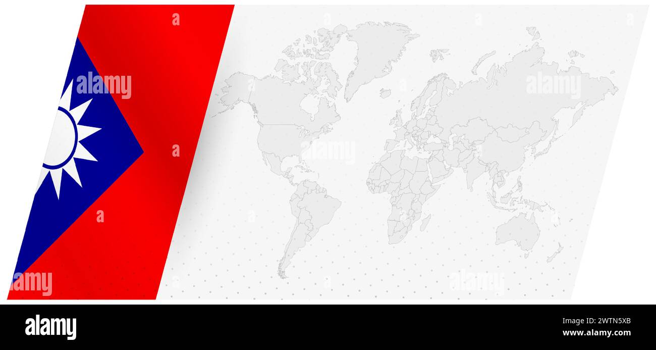 World map in modern style with flag of Taiwan on left side Stock Vector ...