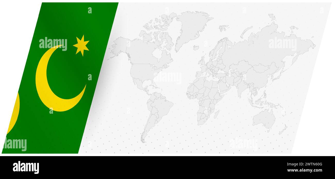 World map in modern style with flag of Cocos Islands on left side Stock ...
