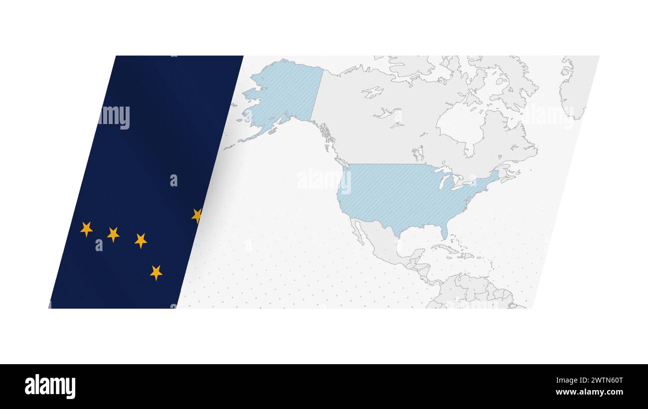 USA map in modern style with flag of Alaska on left side. Vector ...