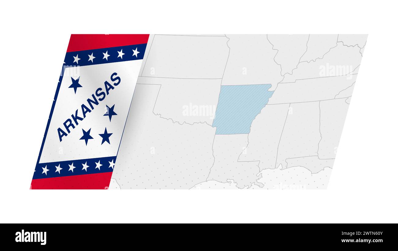 Arkansas map in modern style with flag of Arkansas on left side. Vector ...