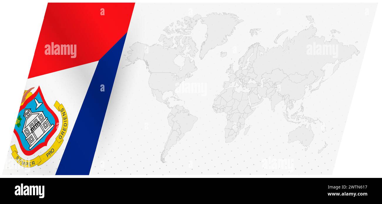 World map in modern style with flag of Sint Maarten on left side Stock ...