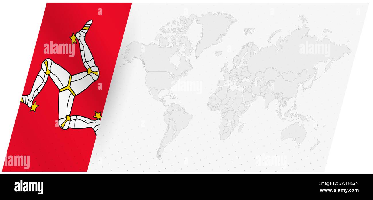 World map in modern style with flag of Isle of Man on left side Stock ...