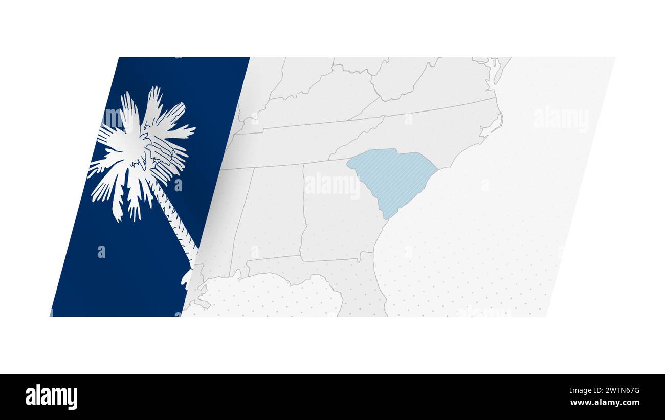 South Carolina map in modern style with flag of South Carolina on left ...