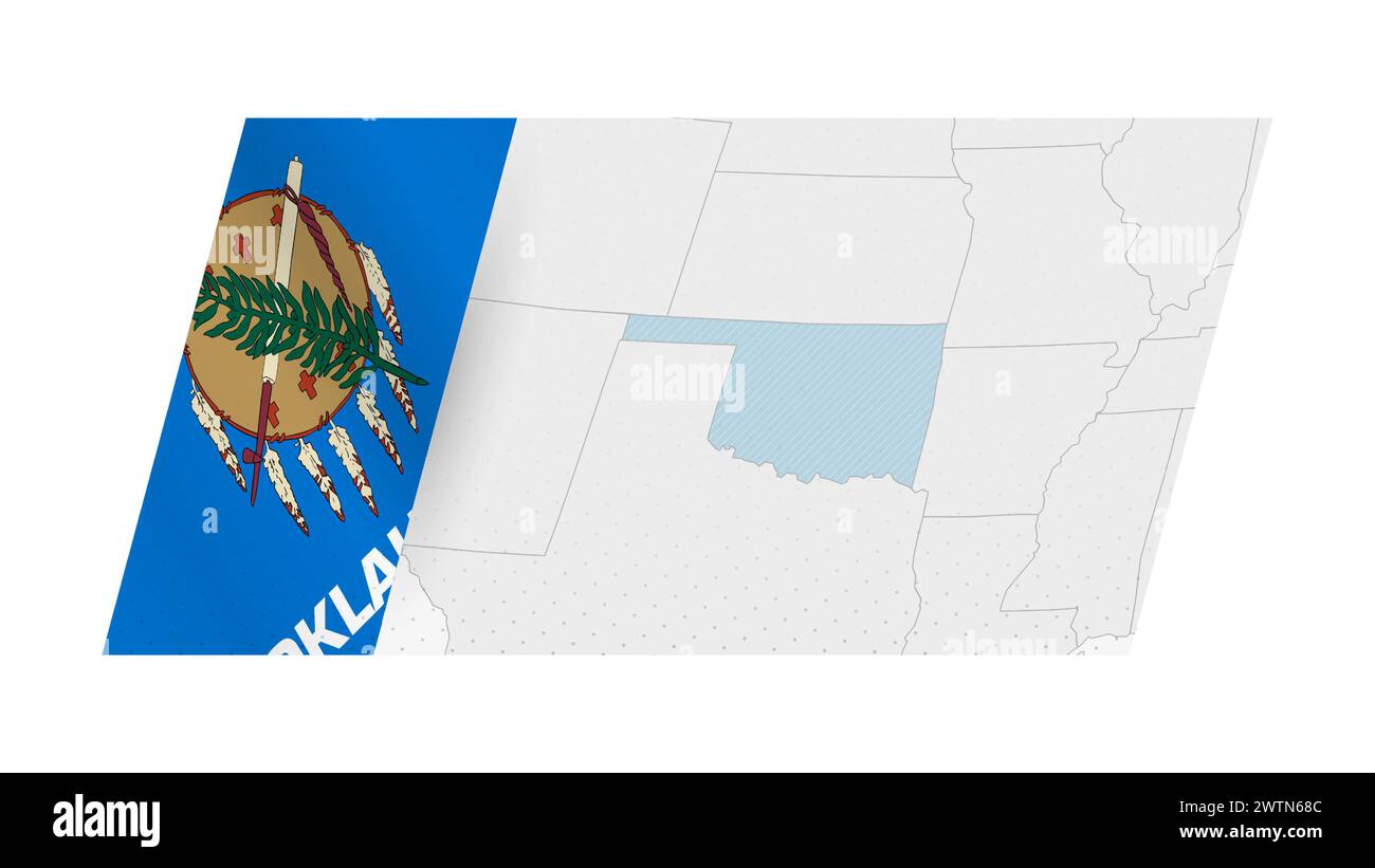 Oklahoma map in modern style with flag of Oklahoma on left side. Vector ...