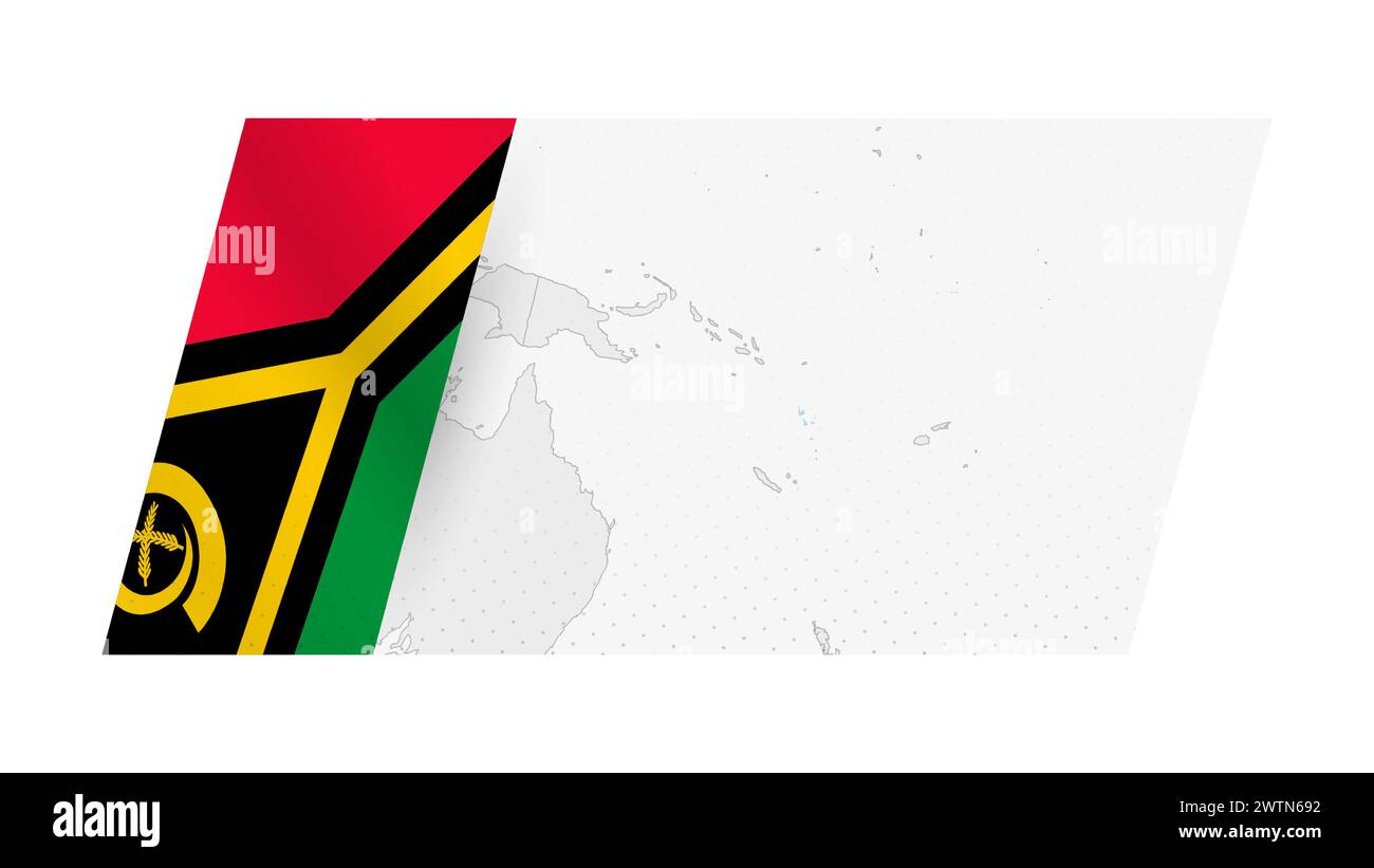Vanuatu map in modern style with flag of Vanuatu on left side. Vector illustration of a map ...