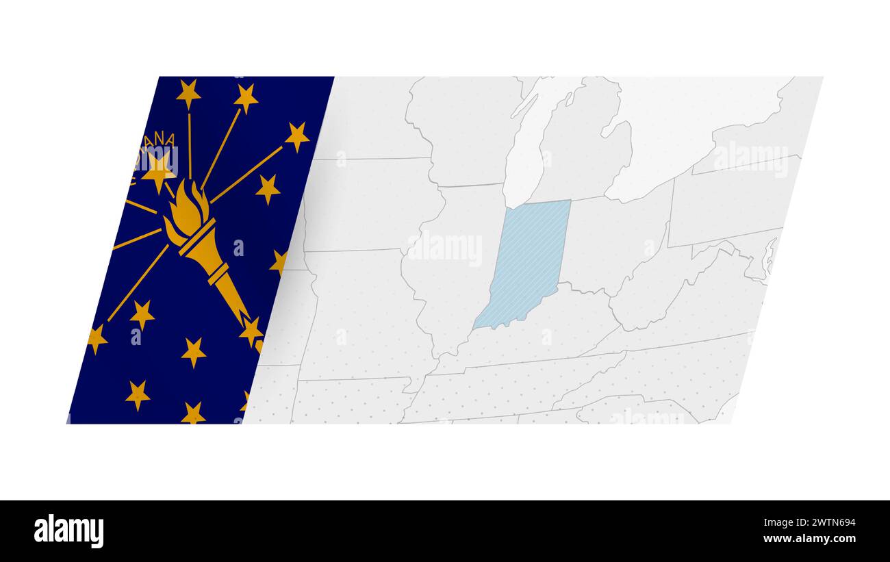 Indiana map in modern style with flag of Indiana on left side. Vector ...