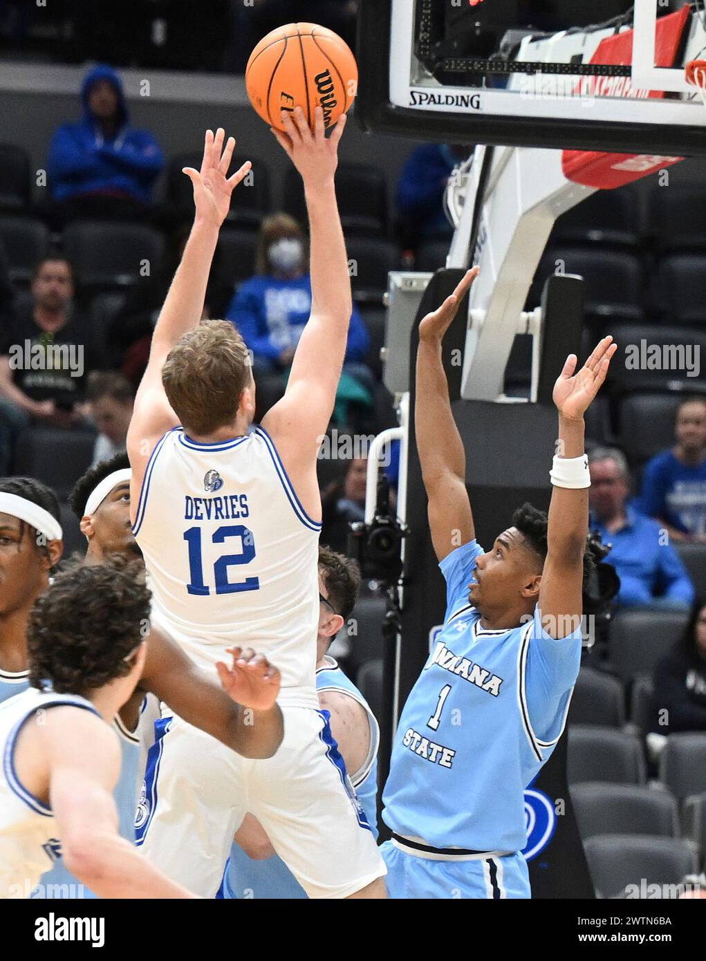 ST. LOUIS, MO - MARCH 10: Drake Bulldogs forward Tucker DeVries (12 ...