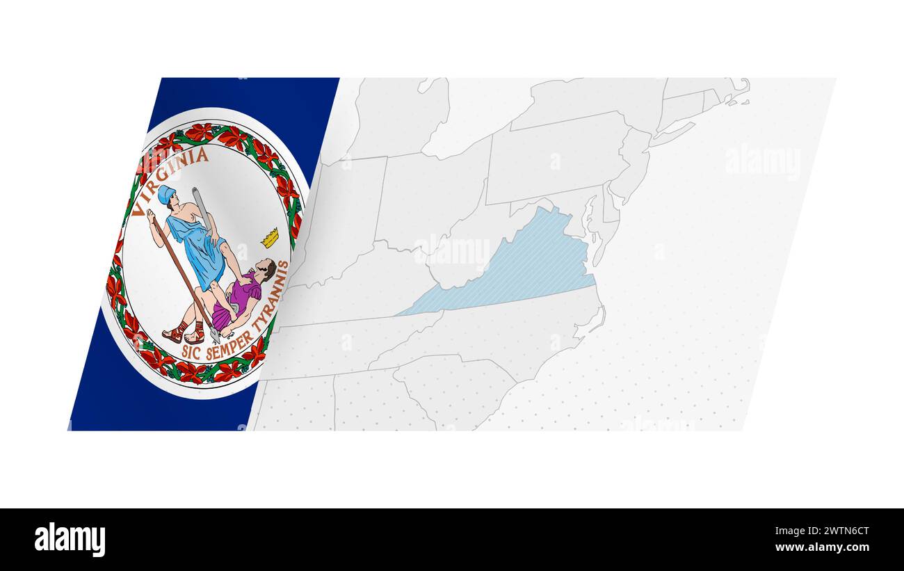 Virginia map in modern style with flag of Virginia on left side. Vector ...