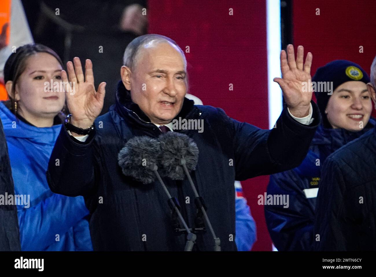 Russian President Vladimir Putin gestures while addressing a crowd at a ...