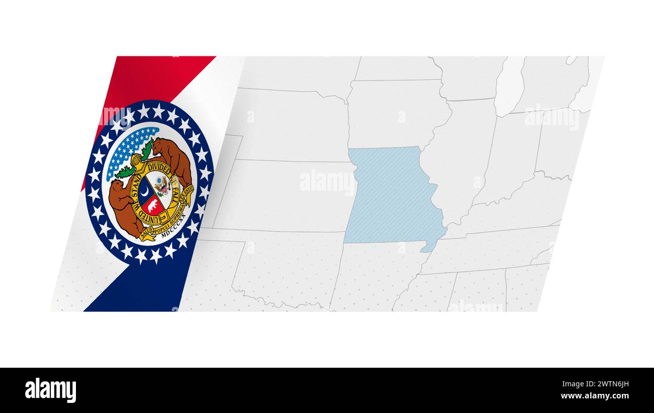 Missouri map in modern style with flag of Missouri on left side. Vector ...