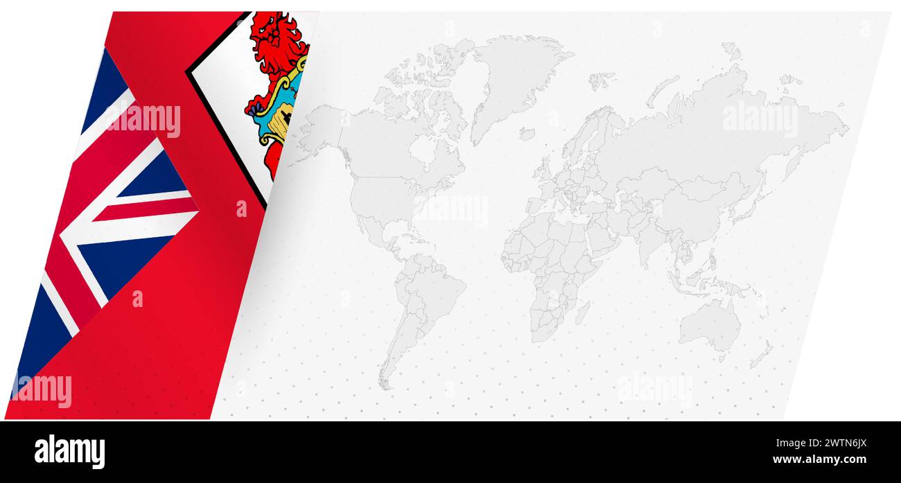 World map in modern style with flag of Bermuda on left side Stock ...