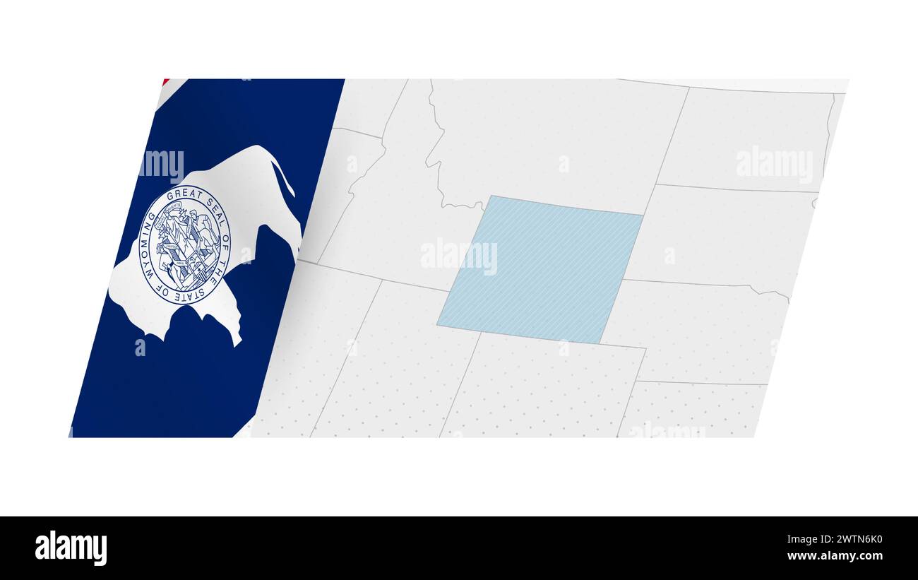Wyoming map in modern style with flag of Wyoming on left side. Vector ...