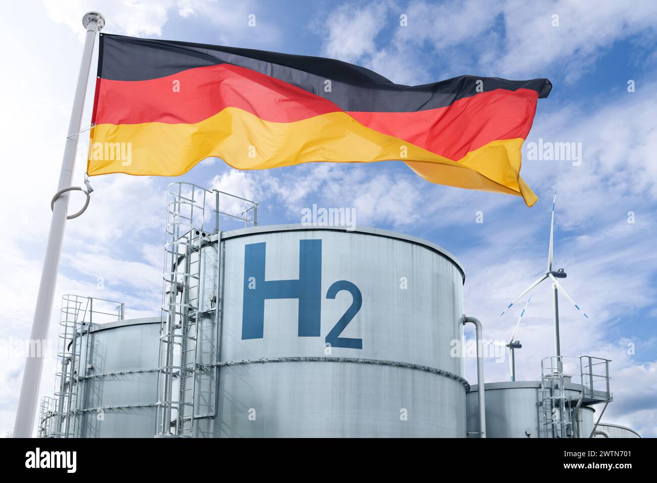 German flag on a background of green hydrogen factory. Concept Stock ...