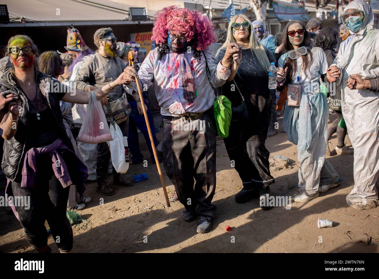 Galaxidi, Greece. 18th Mar, 2024. Revelers take part in the "Flour War ...