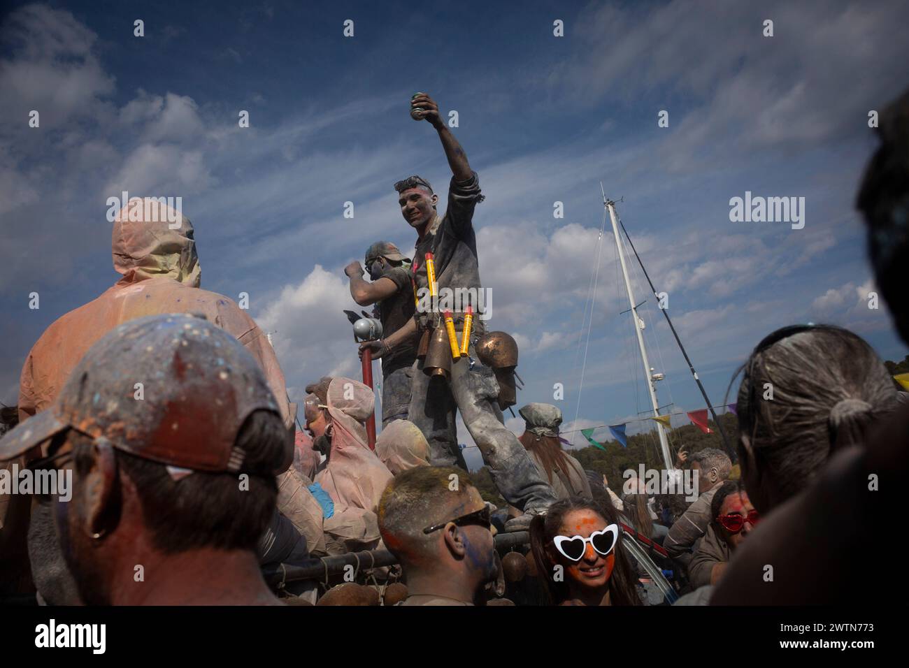 Galaxidi, Greece. 18th Mar, 2024. Revelers take part in the "Flour War ...