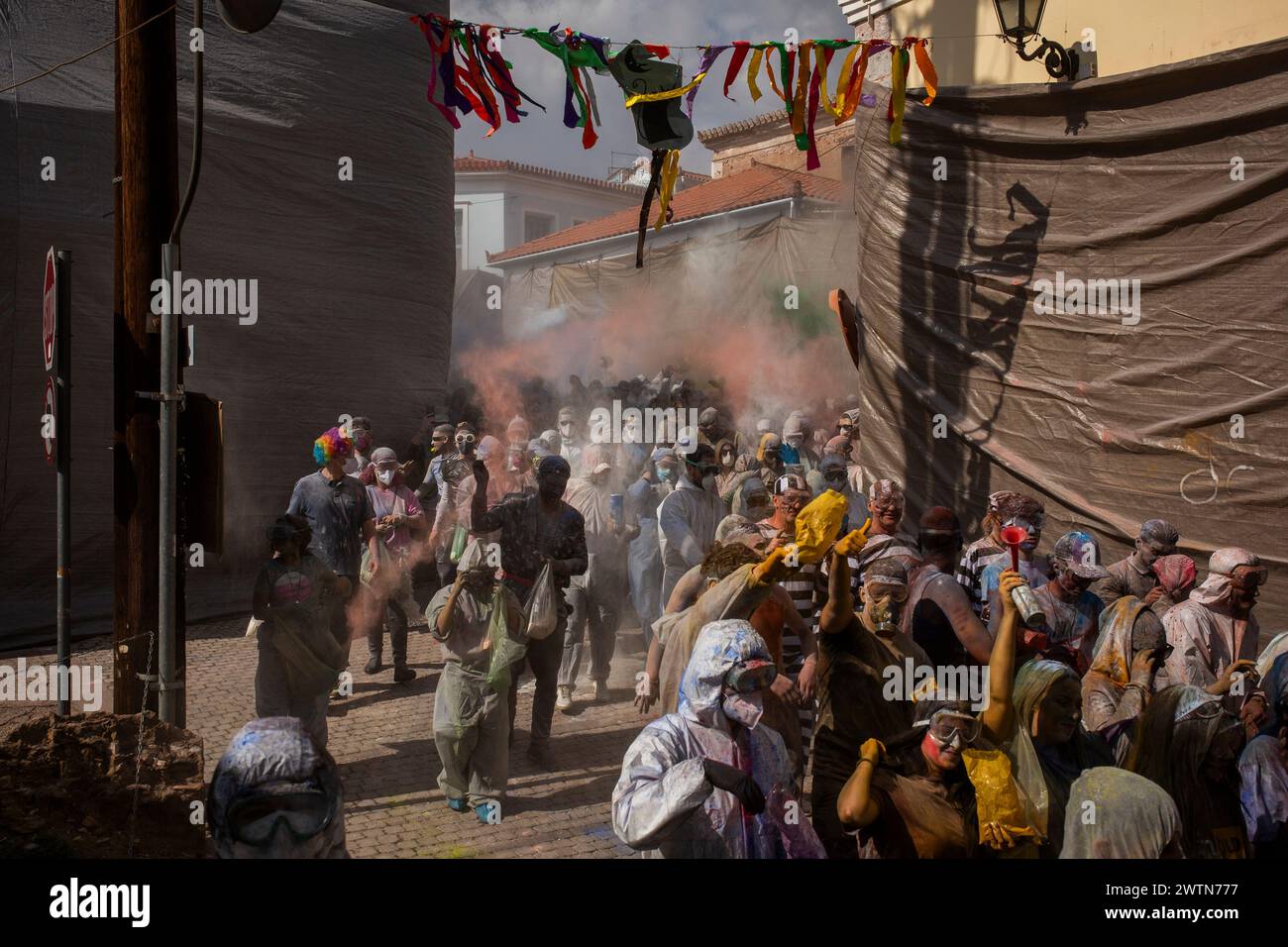 Galaxidi, Greece. 18th Mar, 2024. Revelers take part in the "Flour War ...