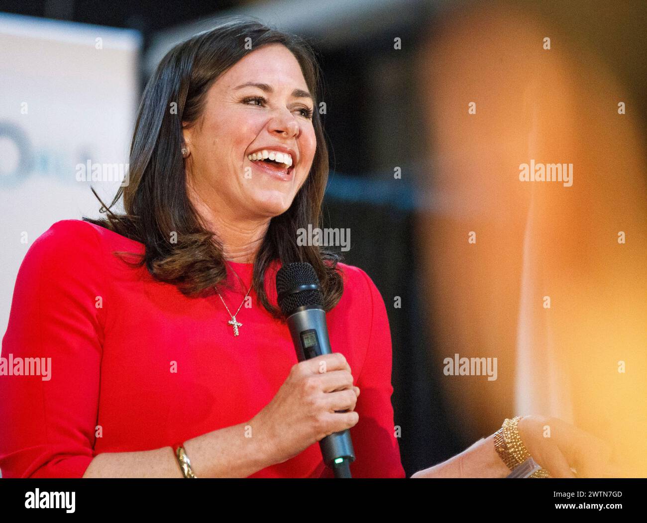 Sen. Katie Britt reacts while saying she has taken a break from social ...