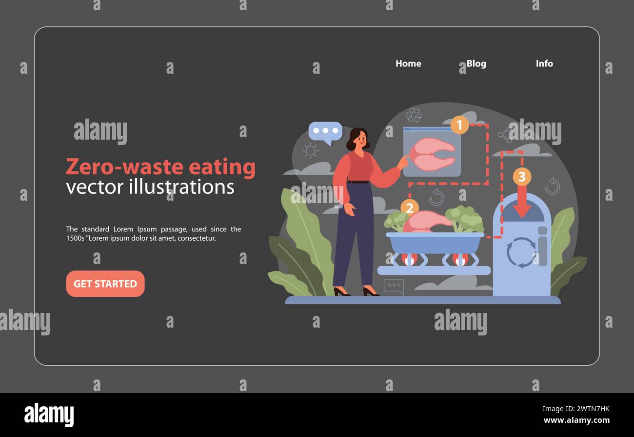 Zero-Waste Eating Concept. Illustration of a woman practicing zero ...