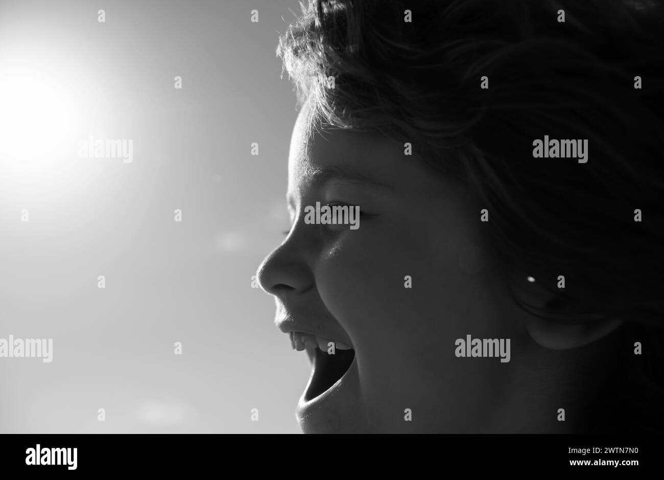 Kids profile portrait, happy child screaming. Smiling kids mouth Stock ...