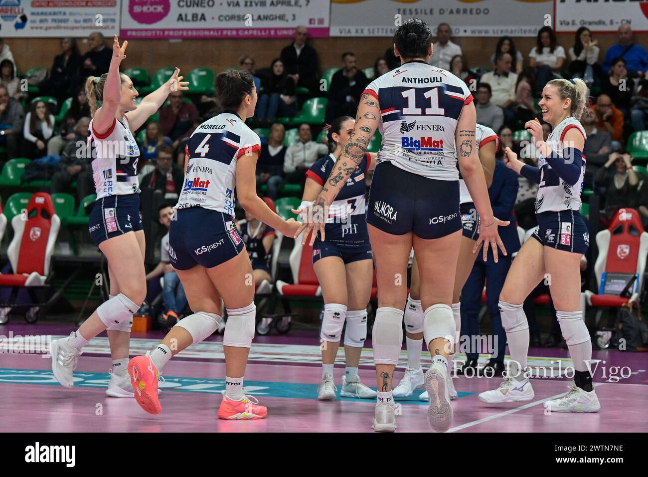 team Chiesri celebrates after scoring a point during Cuneo Granda ...
