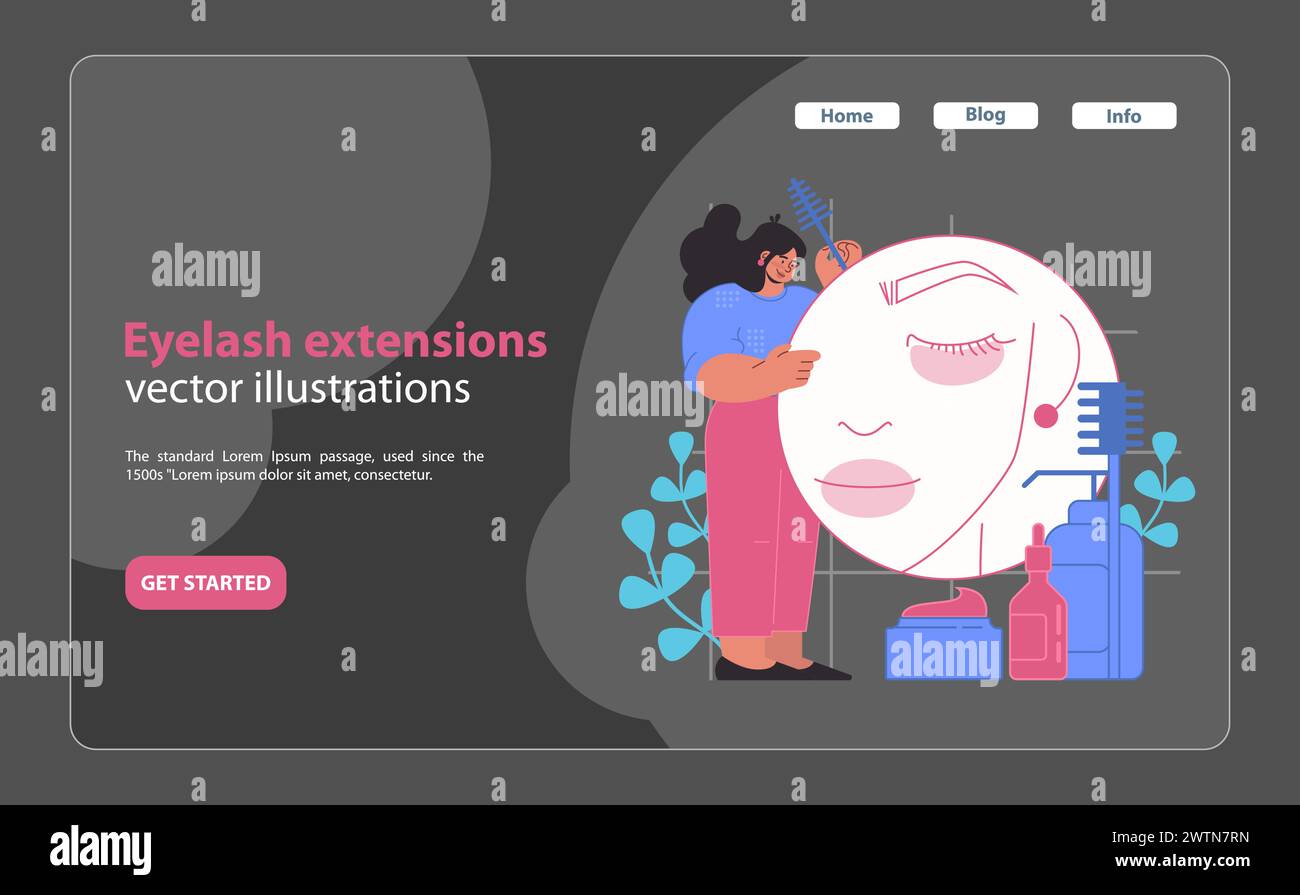 Eyelash extensions service. A smiling beautician applies long-lasting ...