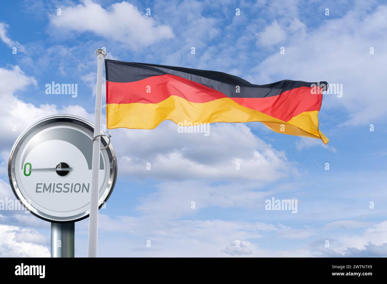 German flag flutters on the background of Gauge with inscription ...