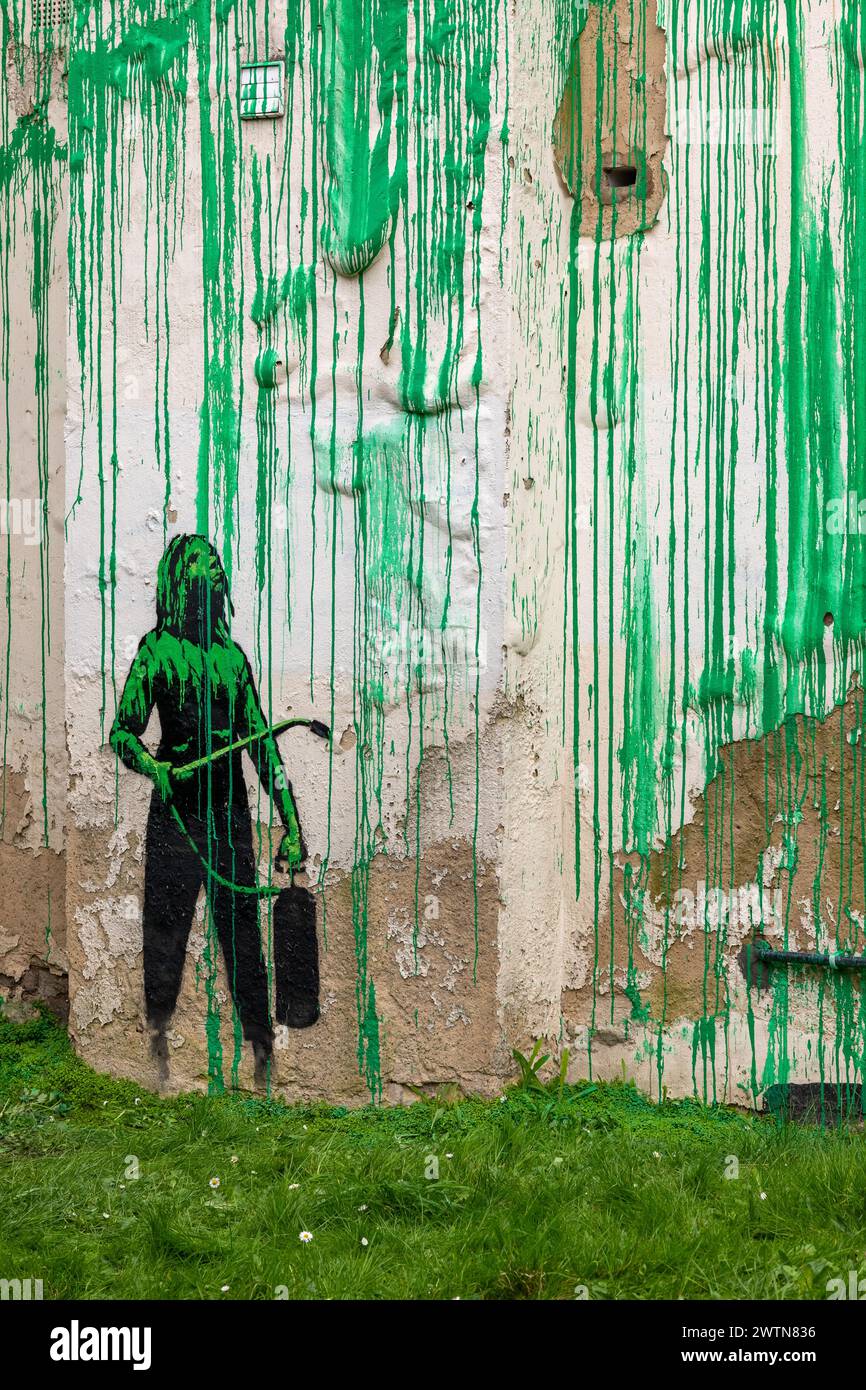 Banksy Tree artwork and street art at Christie Court, Hornsey Road ...