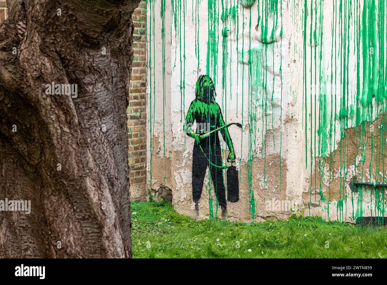 Banksy Tree artwork and street art at Christie Court, Hornsey Road ...