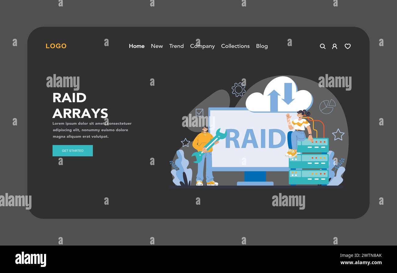 RAID Arrays night or dark mode web or landing page. Illustrating robust ... RAID Arrays night or dark mode web or landing page. Illustrating robust ...