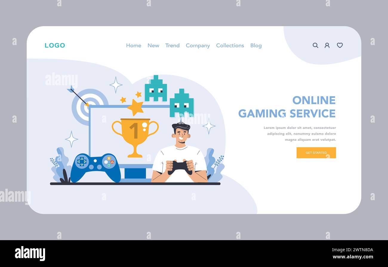 Online Gaming Service web or landing page. Immersive digital worlds ...
