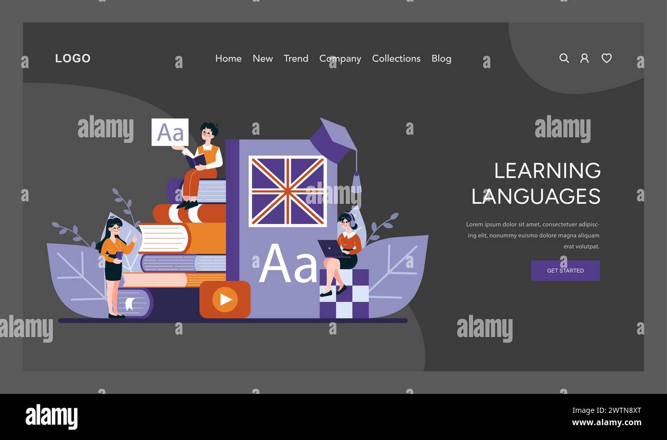 Language Mastery concept. Enthusiastic learners delve into linguistics ...