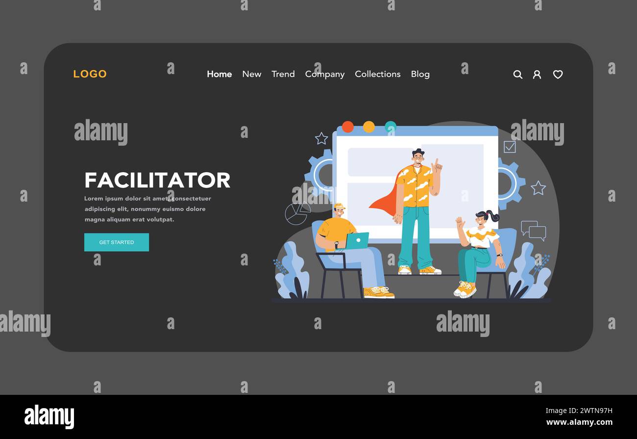 Facilitator night or dark mode web or landing page. Guided team ...